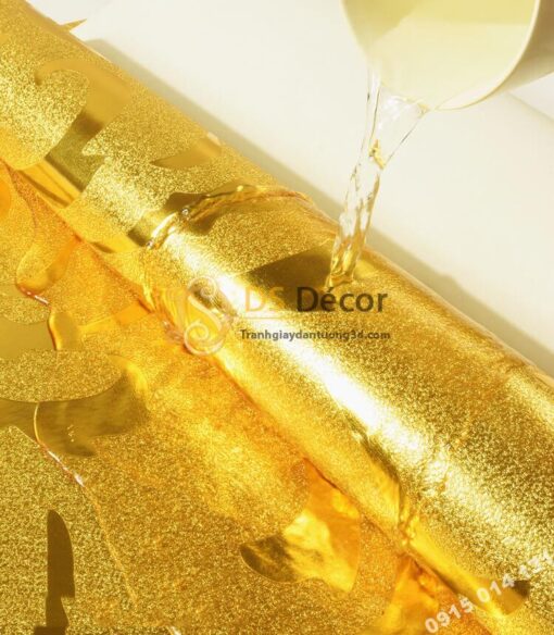 Giấy dán tường hoa lá cách điệu 3D296 dát vàng bạc